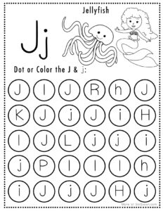 Free Alphabet Do a Dot Printables Worksheets - Letter J (Mermaid Themed ...