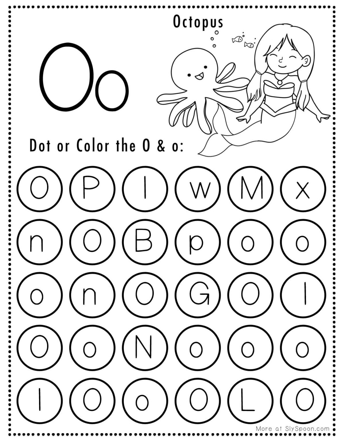 Free Alphabet Do a Dot Printables Worksheets - Letter O (Mermaid Themed ...