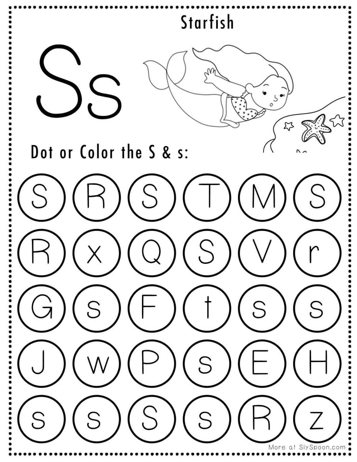 Free Alphabet Do a Dot Printables Worksheets - Letter S (Mermaid Themed ...