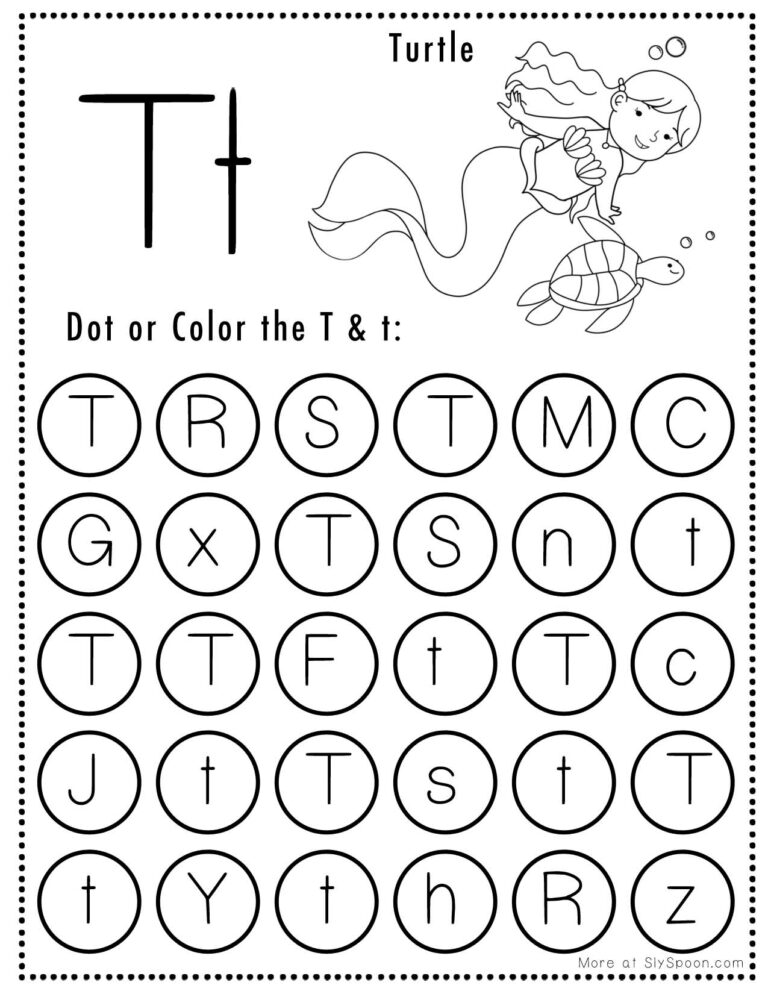 Free Alphabet Do a Dot Printables Worksheets - Letter T (Mermaid Themed ...