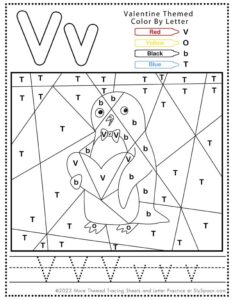 Free Valentine Printable Worksheets - "Letter V Tracing" and "Color by ...