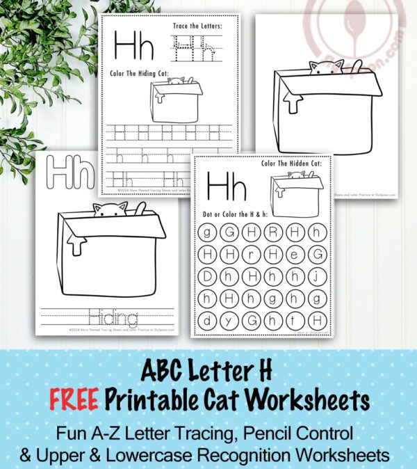 Free Printable Cat Themed Letter H Tracing Worksheets for Preschoolers ...