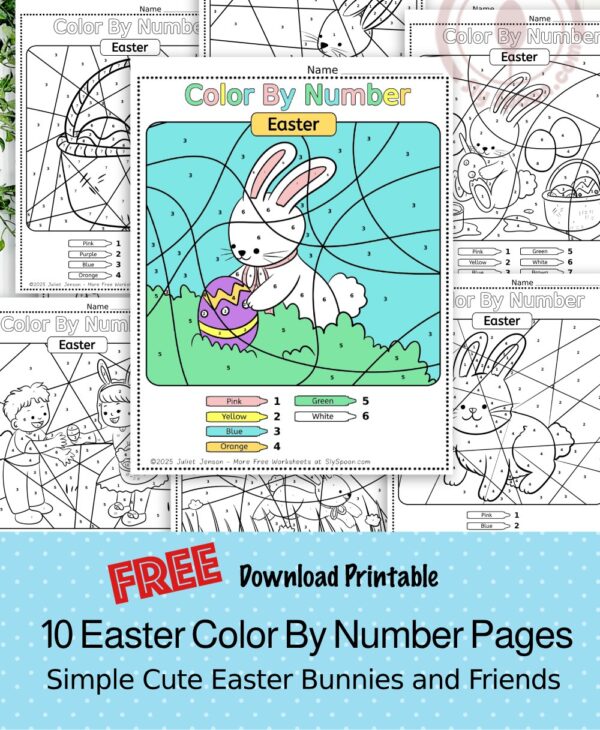 Free Printable Easter Themed Color by Number Pages for Kids - Sly Spoon
