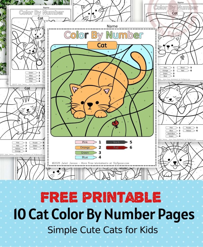 10 Free Printable Cat Themed Color by Number Pages for Kids - Sly Spoon