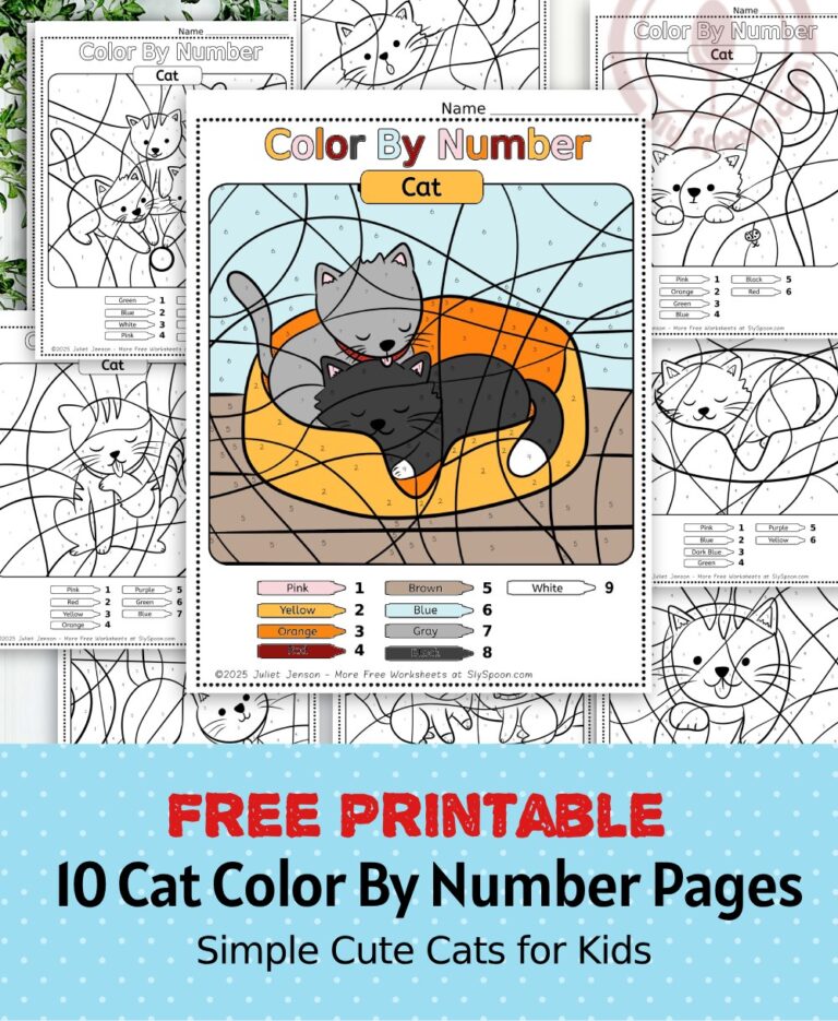 10 Free Printable Cat Themed Color by Number Pages for Kids - Sly Spoon