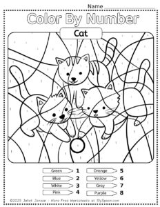 10 Free Printable Cat Themed Color by Number Pages for Kids - Sly Spoon