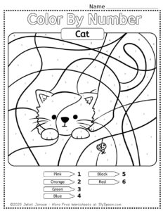 10 Free Printable Cat Themed Color by Number Pages for Kids - Sly Spoon