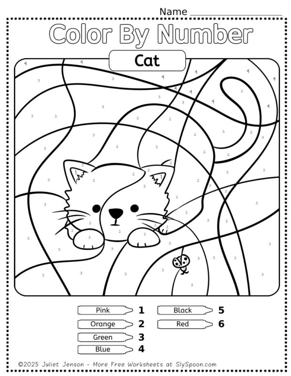 10 Free Printable Cat Themed Color by Number Pages for Kids - Sly Spoon