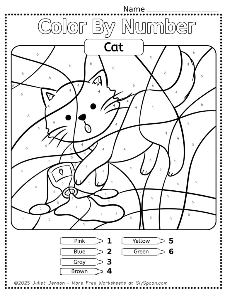 10 Free Printable Cat Themed Color by Number Pages for Kids - Sly Spoon