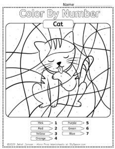 10 Free Printable Cat Themed Color by Number Pages for Kids - Sly Spoon