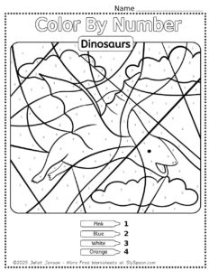 10 Free Printable Dinosaur Themed Color by Number Pages for Kids - Sly ...