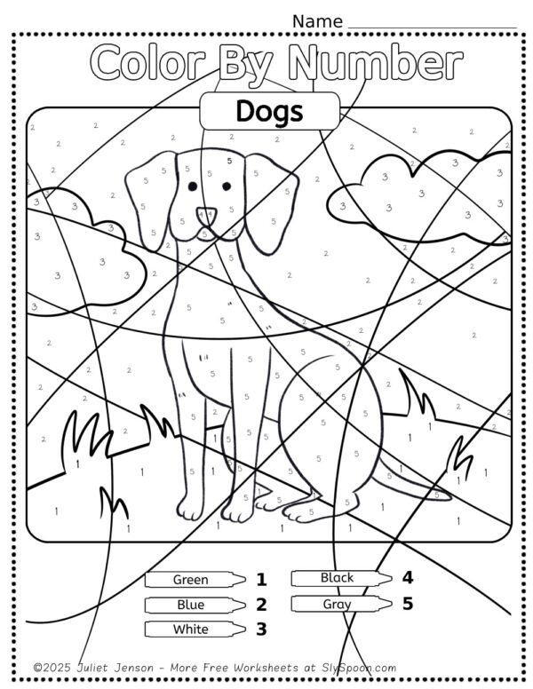 11 Free Printable Dog Themed Color by Number Pages for Kids with a Cute ...