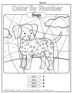 11 Free Printable Dog Themed Color by Number Pages for Kids with a Cute ...