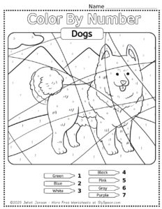11 Free Printable Dog Themed Color by Number Pages for Kids with a Cute ...