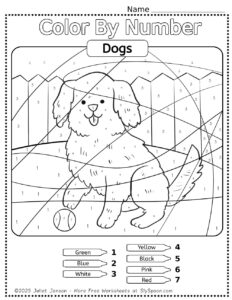11 Free Printable Dog Themed Color by Number Pages for Kids with a Cute ...