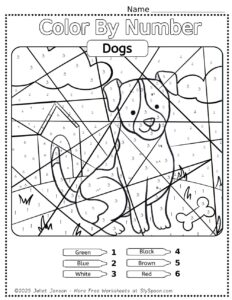 11 Free Printable Dog Themed Color by Number Pages for Kids with a Cute ...
