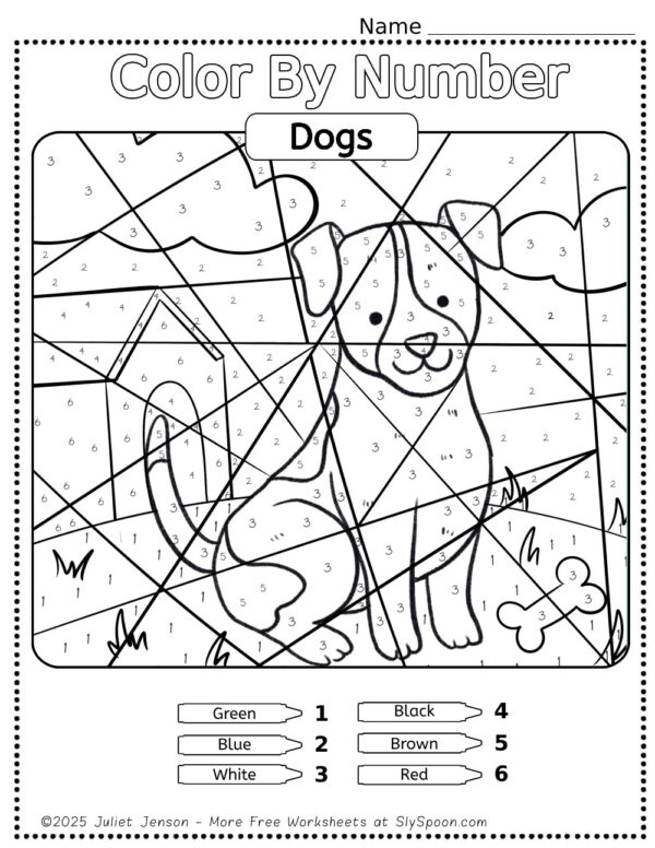 11 Free Printable Dog Themed Color by Number Pages for Kids with a Cute ...