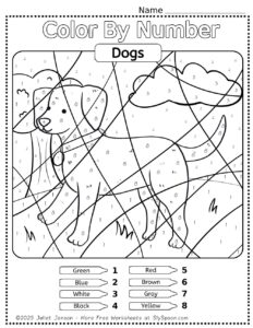 11 Free Printable Dog Themed Color by Number Pages for Kids with a Cute ...