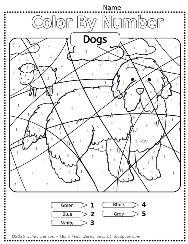 11 Free Printable Dog Themed Color by Number Pages for Kids with a Cute ...