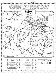 Free Printable Fairy Themed Color by Number Pages for Kids - Sly Spoon