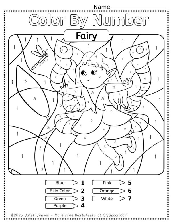 Free Printable Fairy Themed Color by Number Pages for Kids - Sly Spoon