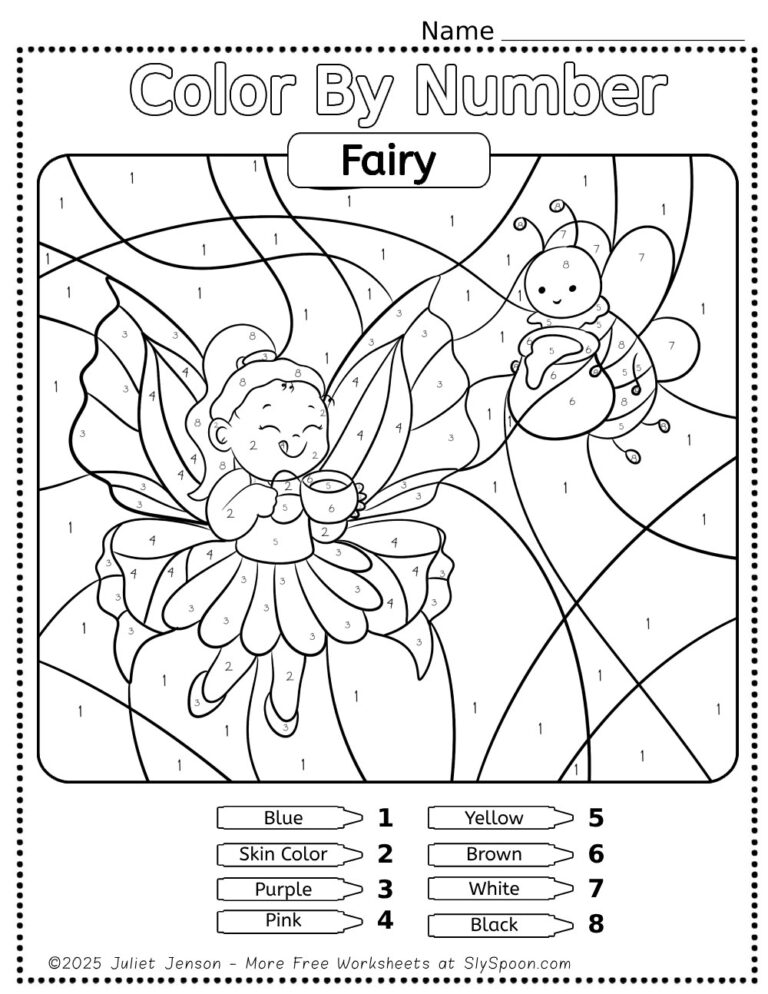 Free Printable Fairy Themed Color by Number Pages for Kids - Sly Spoon