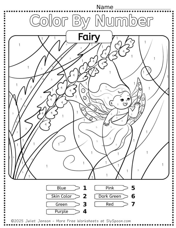 Free Printable Fairy Themed Color by Number Pages for Kids - Sly Spoon