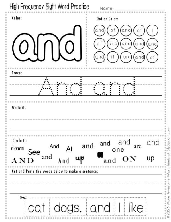 Free Printable High Frequency Sight Word Worksheets for Words: The, Of ...