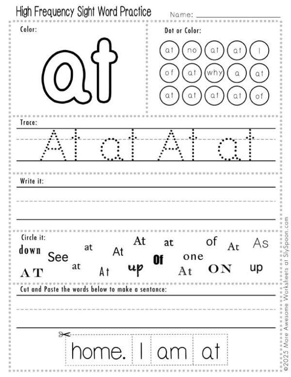 Free Printable High Frequency Sight Word Worksheets for Words: He, For ...
