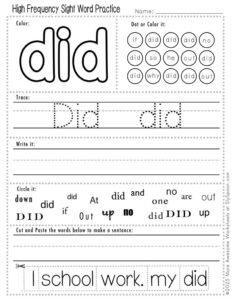 Free Printable High Frequency Sight Word Worksheets for Words: Made ...