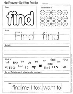 Free Printable High Frequency Sight Word Worksheets for Words: Made ...