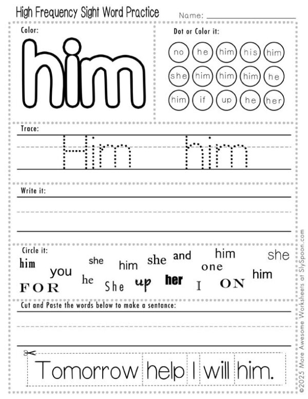Free Printable High Frequency Sight Word Worksheets for Words: Into ...