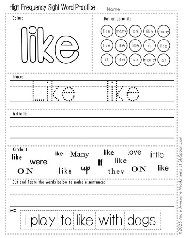 Free Printable High Frequency Sight Word Worksheets for Words: Into ...