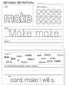 Free Printable High Frequency Sight Word Worksheets for Words: No, Make ...