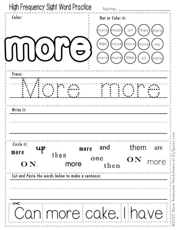 Free Printable High Frequency Sight Word Worksheets for Words: Into ...
