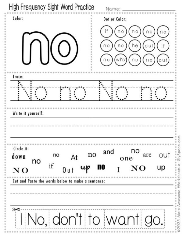 Free Printable High Frequency Sight Word Worksheets for Words: No, Make ...