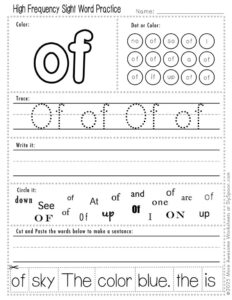 Free Printable High Frequency Sight Word Worksheets for Words: The, Of ...