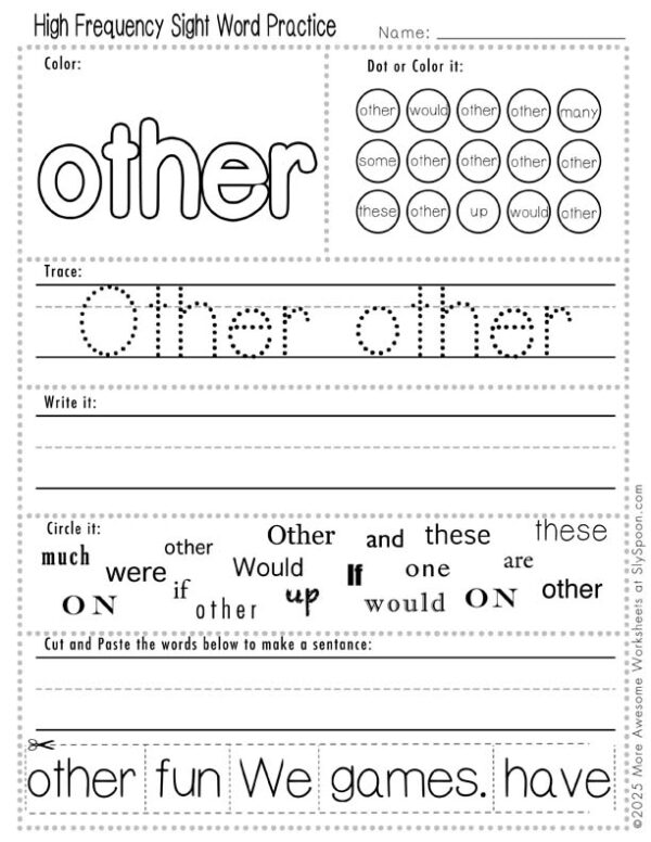 Free Printable High Frequency Sight Word Worksheets for Words: Out ...