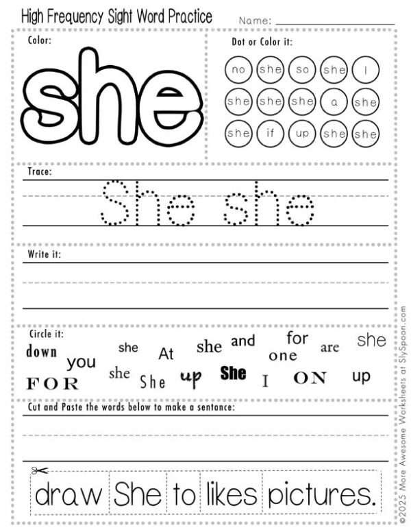 Free Printable High Frequency Sight Word Worksheets for Words: Out ...