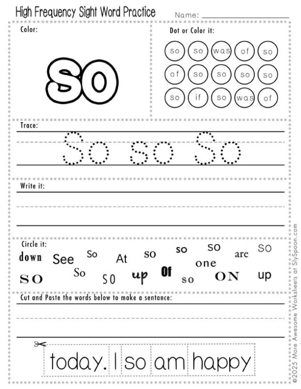 Free Printable High Frequency Sight Word Worksheets for Words: Out ...