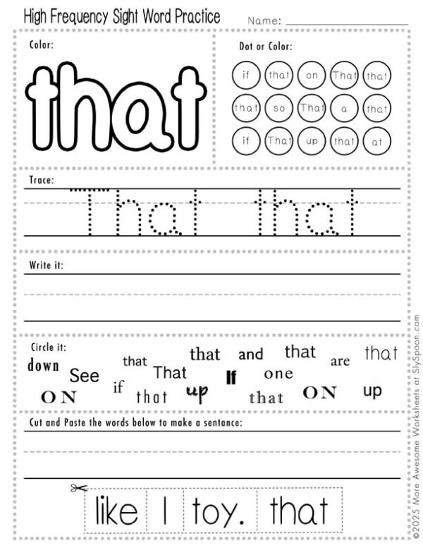 Free Printable High Frequency Sight Word Worksheets for Words: The, Of ...