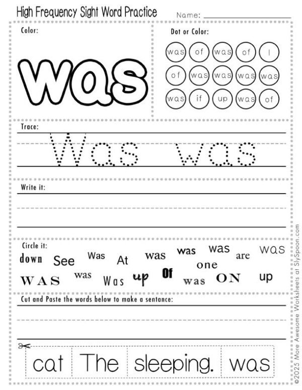 Free Printable High Frequency Sight Word Worksheets for Words: He, For ...
