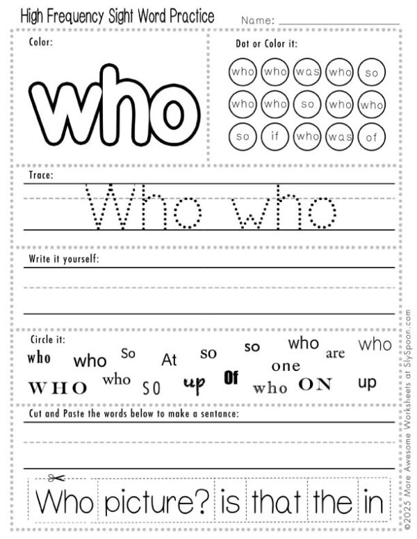 Free Printable High Frequency Sight Word Worksheets for Words: No, Make ...