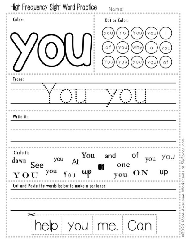 Free Printable High Frequency Sight Word Worksheets for Words: The, Of ...