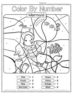 10 Fun Free Printable Mermaid Color by Number Pages! - Sly Spoon