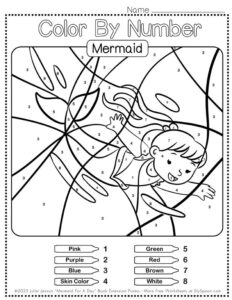 10 Fun Free Printable Mermaid Color by Number Pages! - Sly Spoon