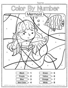 10 Fun Free Printable Mermaid Color by Number Pages! - Sly Spoon