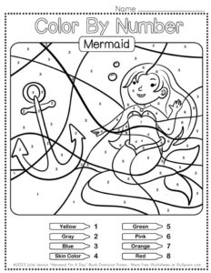 10 Fun Free Printable Mermaid Color by Number Pages! - Sly Spoon