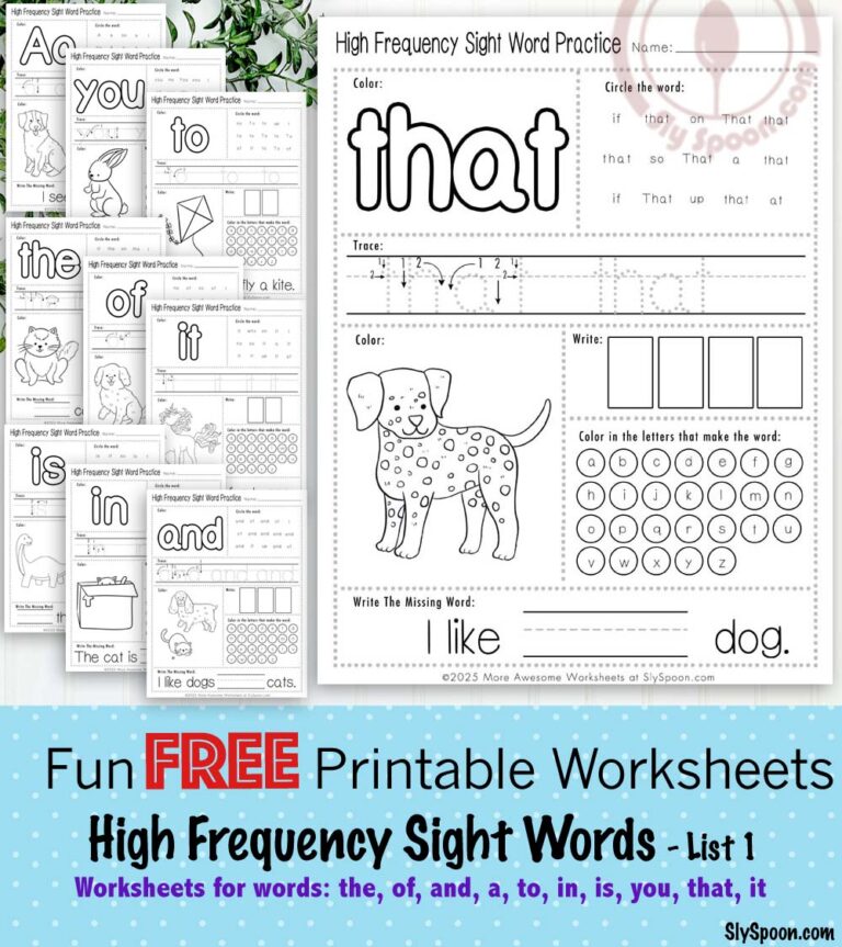 Free Printable High Frequency Sight Word Worksheets - Sight Words The ...