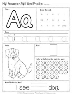 Free Printable High Frequency Sight Word Worksheets - Sight Words The ...